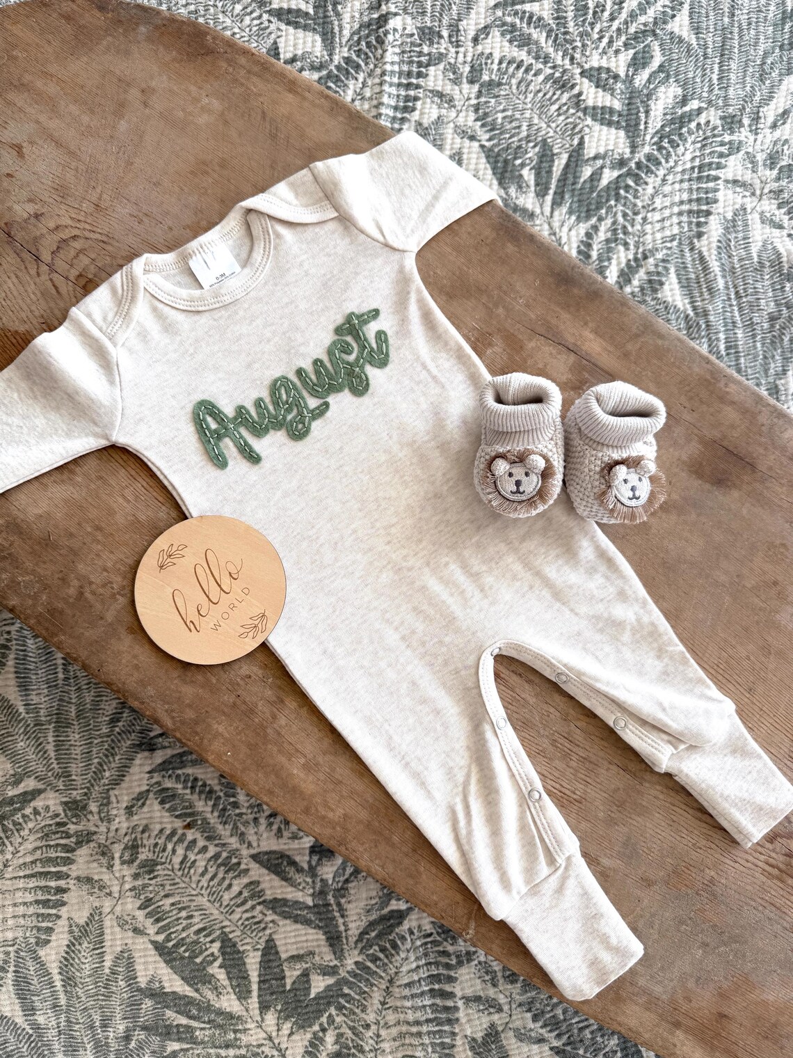 Embroidered Baby Name Onesie, Custom Wool Felt Romper, Baby Shower Gift ...