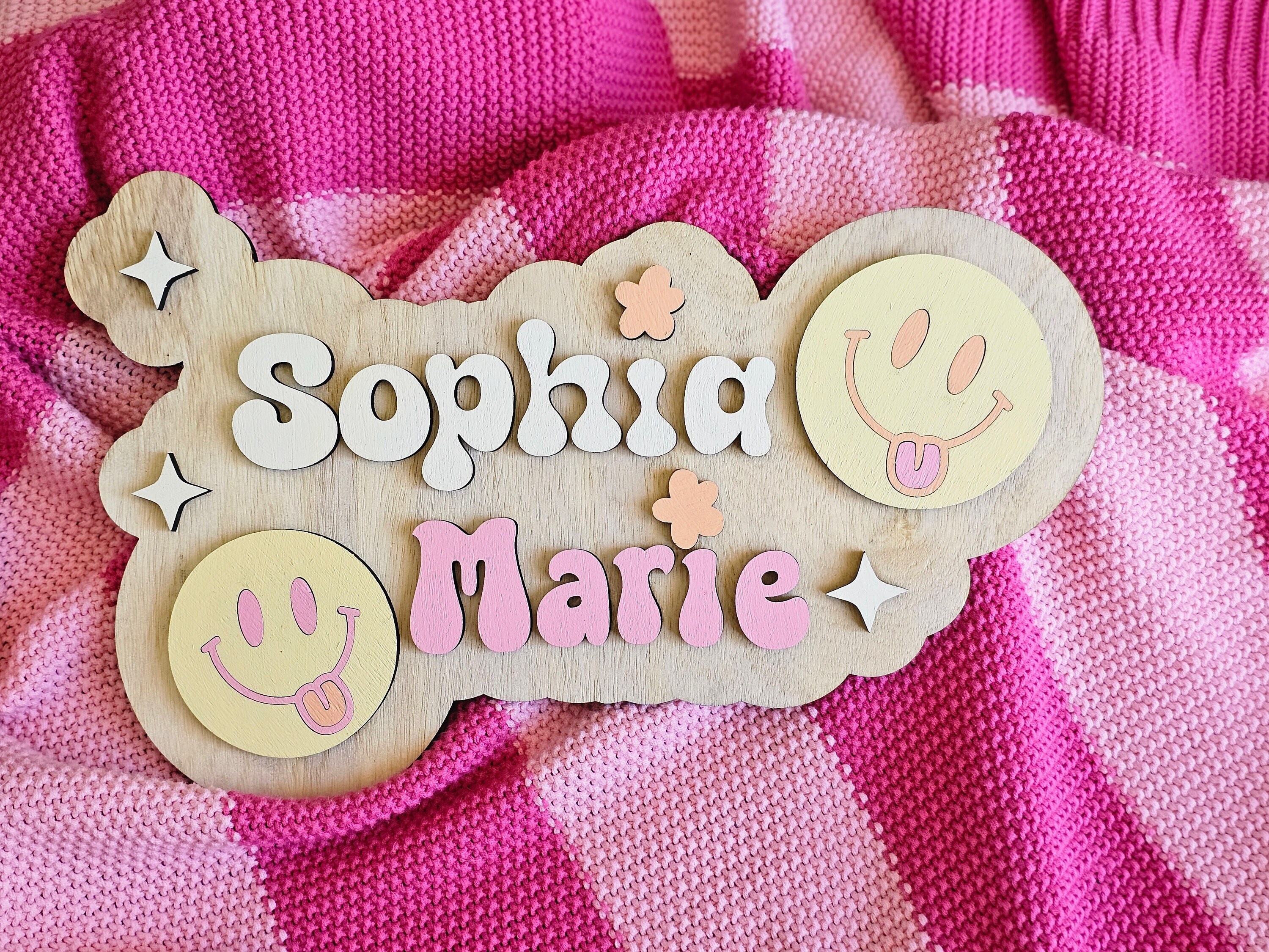 Retro Baby Name Sign Hippie Smiley Face Name Sign - Etsy