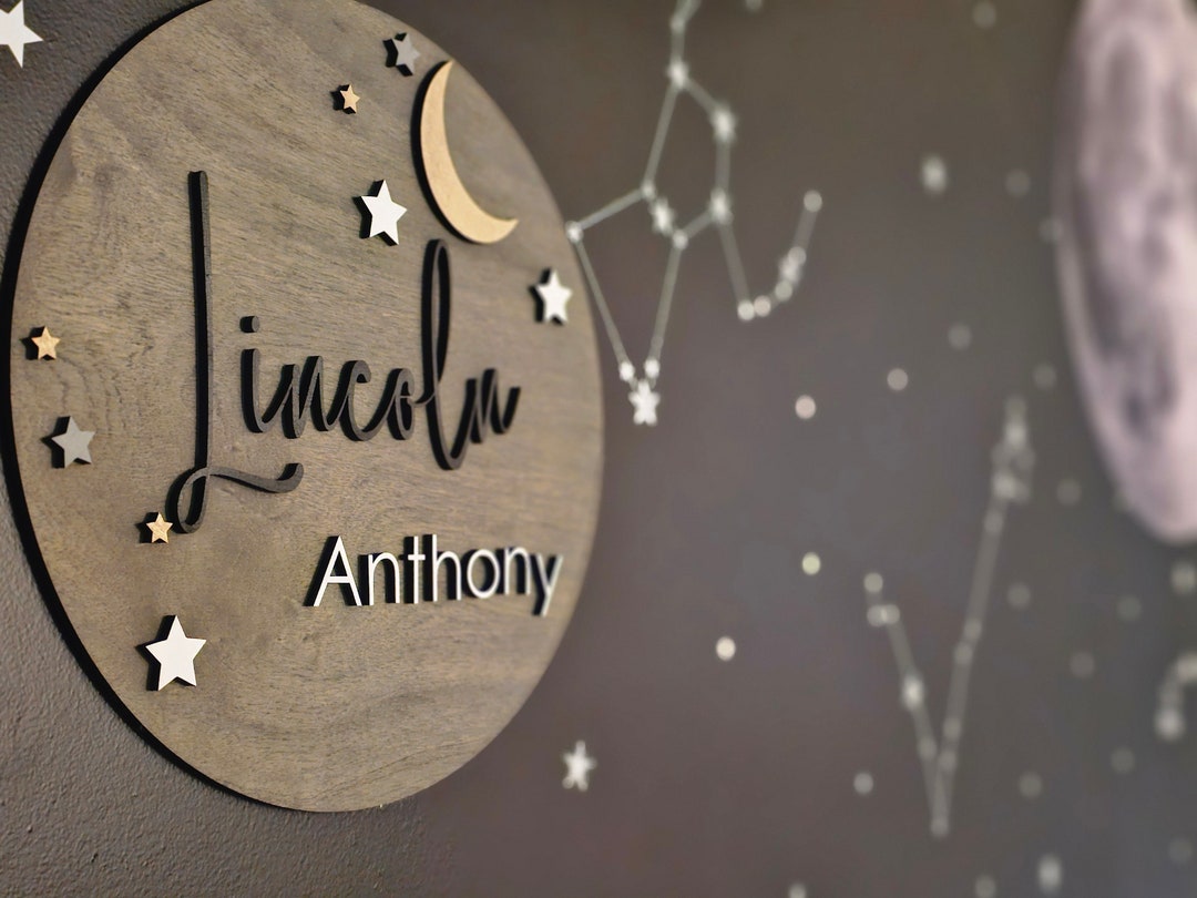 Nursery Name Sign: Celestial Moon & Stars Decor | Baby Shower Gift ...