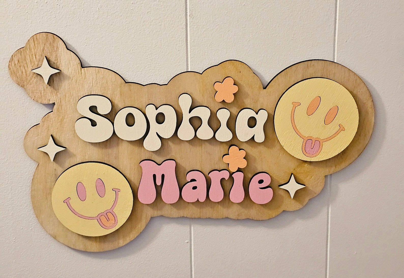 Retro Baby Name Sign Hippie Smiley Face Name Sign - Etsy