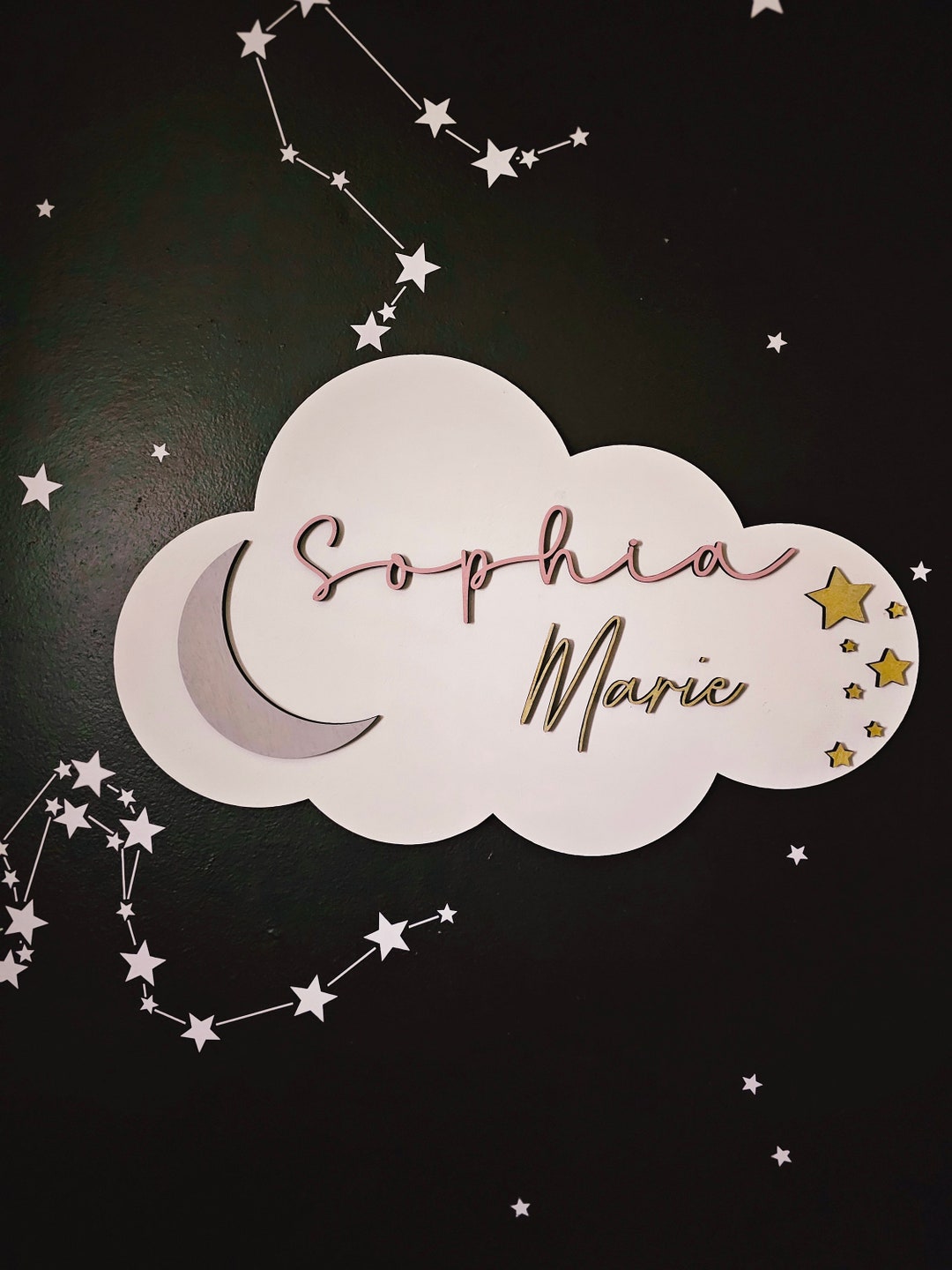 Personalized Moon and Stars Name Sign: Celestial Nursery Decor | Baby ...