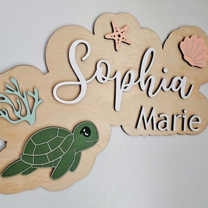 Sea Turtle Name Sign | Ocean Theme Nursery | Wooden Name Sign | Girl ...