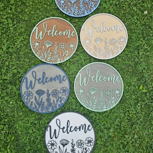 Wildflower Welcome Door Hanger: Wooden Sign | Home Decor | Year-round ...