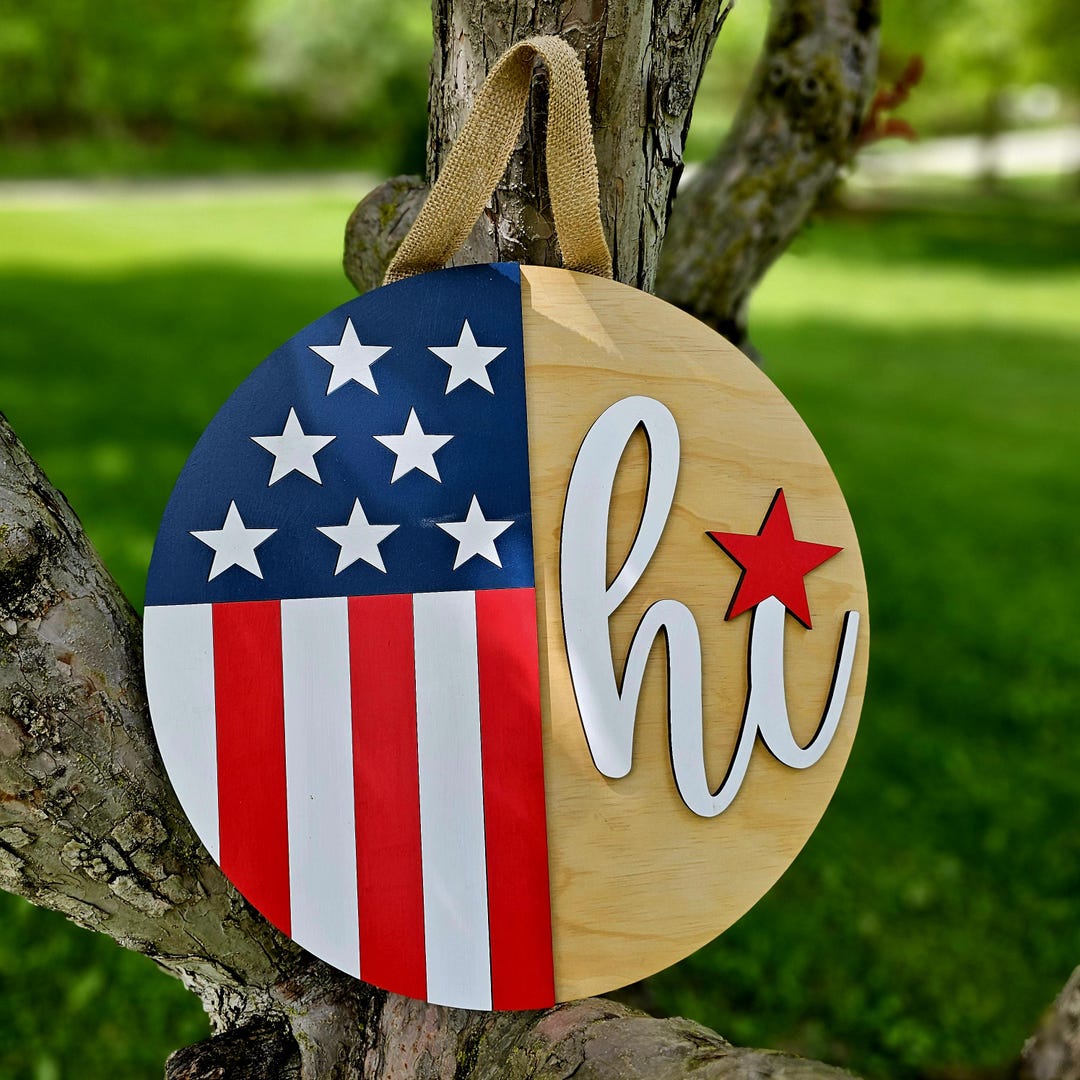 Patriotic Wooden Door Sign: American Flag Welcome Decor | Fourth of ...