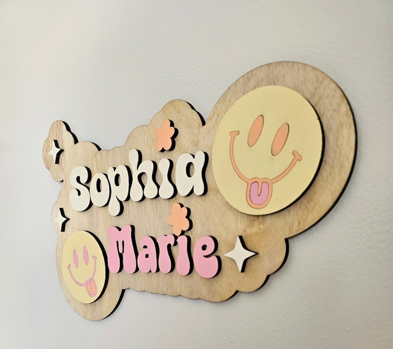 Retro Baby Name Sign Hippie Smiley Face Name Sign - Etsy