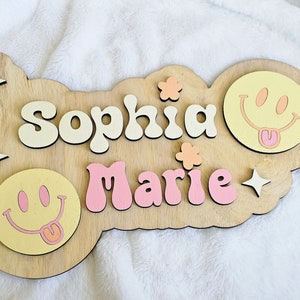 Retro Smiley Face Baby Name Sign: Personalized Nursery Decor | Custom ...