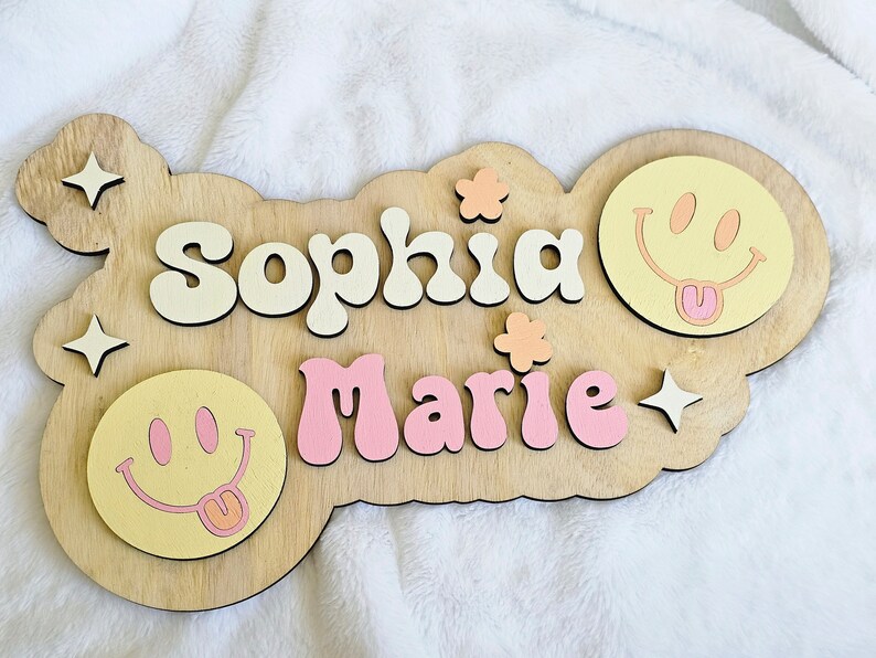 Retro Baby Name Sign Hippie Smiley Face Name Sign - Etsy