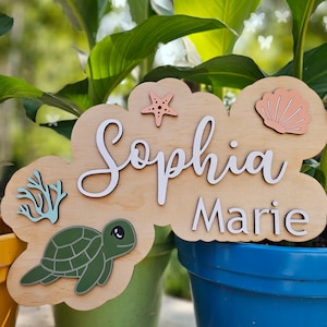 Sea Turtle Name Sign | Ocean Theme Nursery | Wooden Name Sign | Girl ...