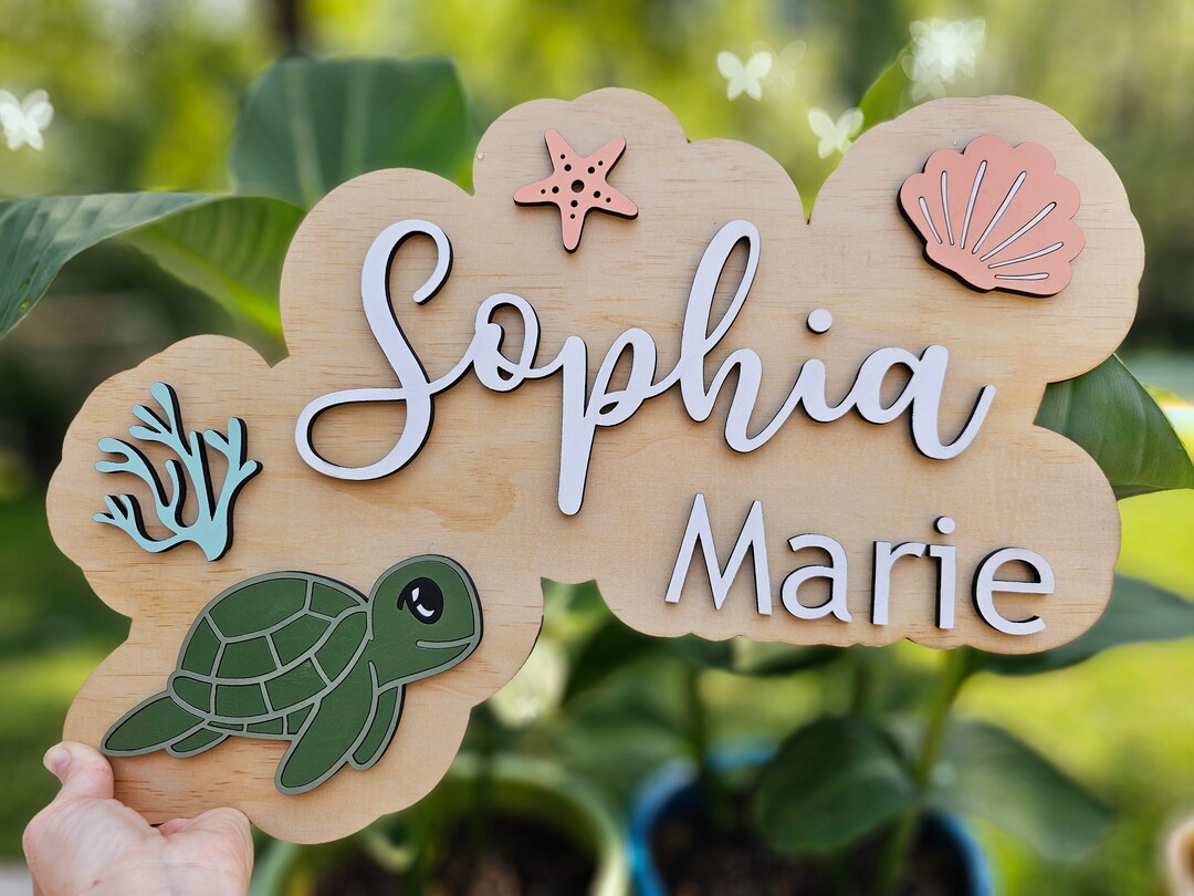 Sea Turtle Name Sign | Ocean Theme Nursery | Wooden Name Sign | Girl ...
