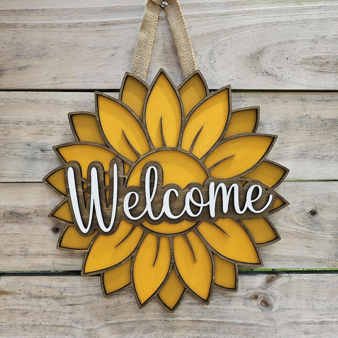 Sunflower Welcome Door Hanger: Year-round Decor | Front Door Hanger ...
