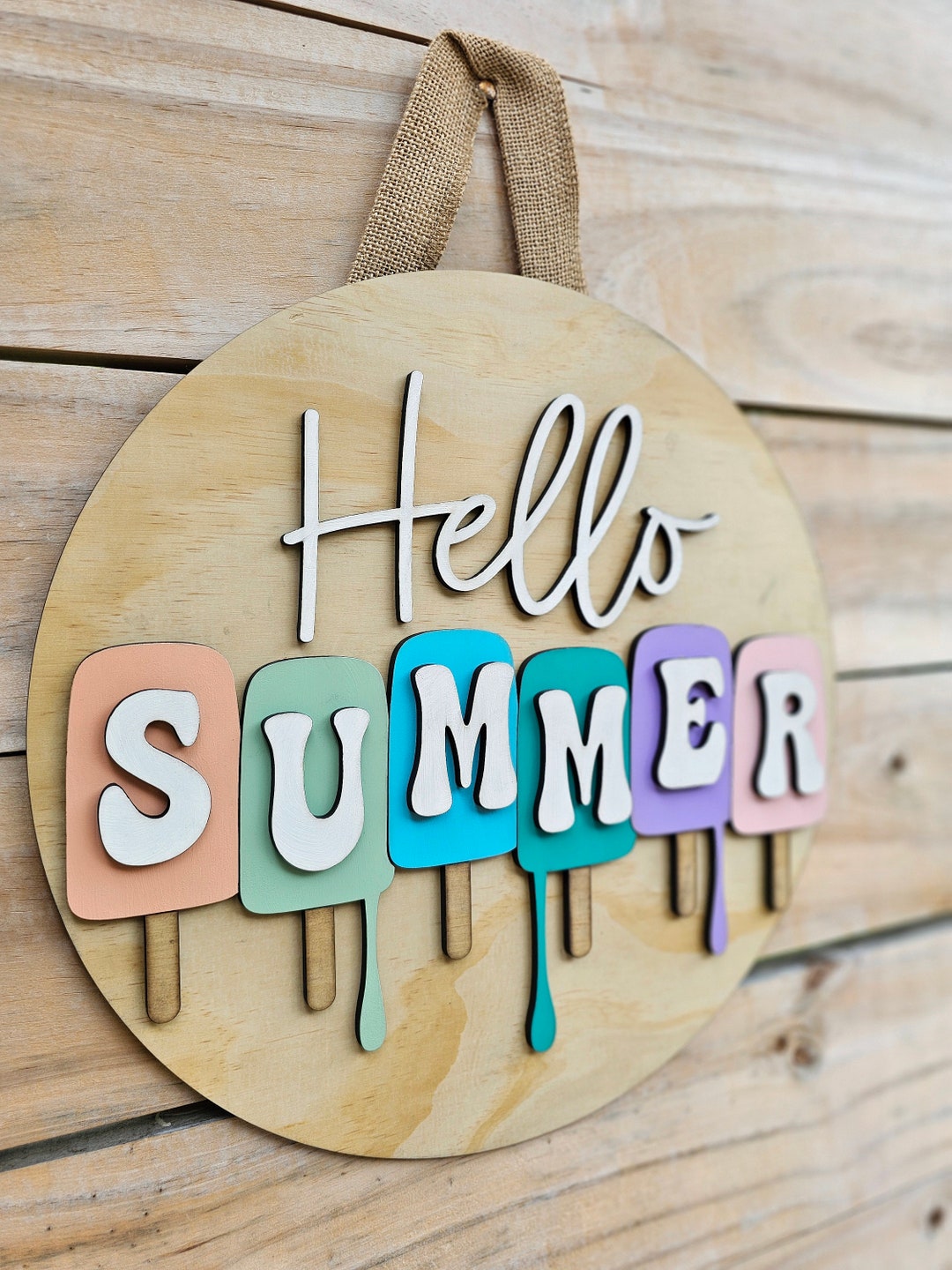 Summer Front Door Sign Hello Summer Popsicle Door Hanger Summer Door ...
