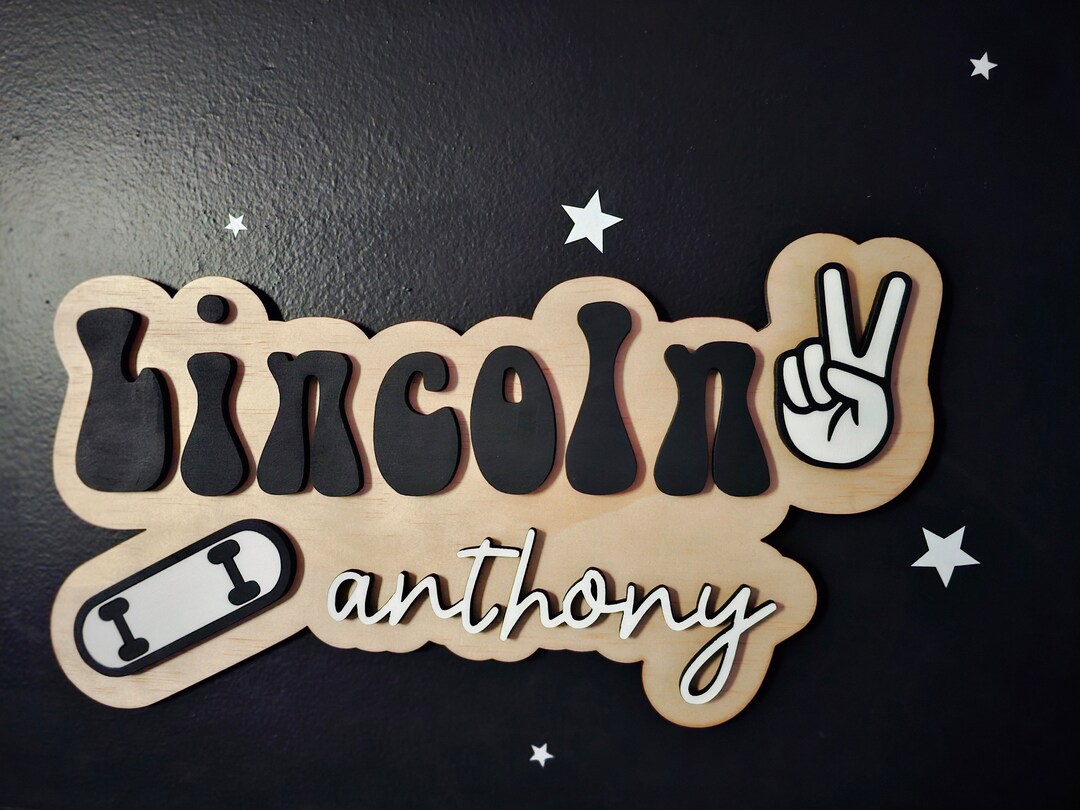Retro Nursery Sign | Personalized Baby Name Sign | Boy or Girl Peace ...