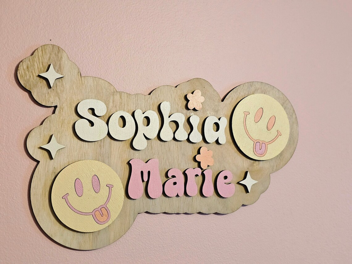 Retro Baby Name Sign Hippie Smiley Face Name Sign - Etsy