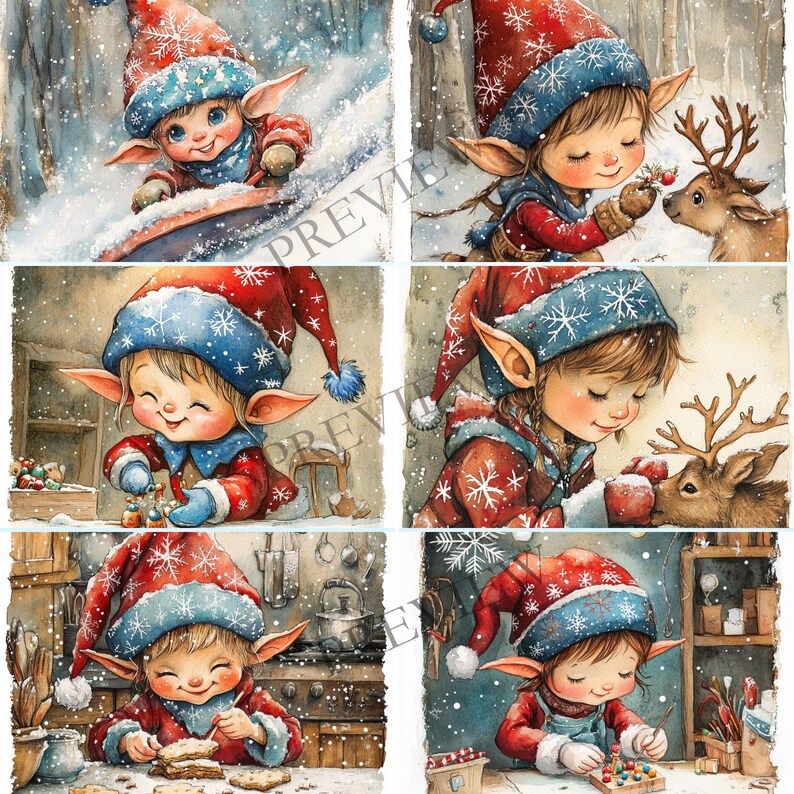 25 Cute Elf Christmas Clipart Bundle Unique Holiday Illustrations for ...