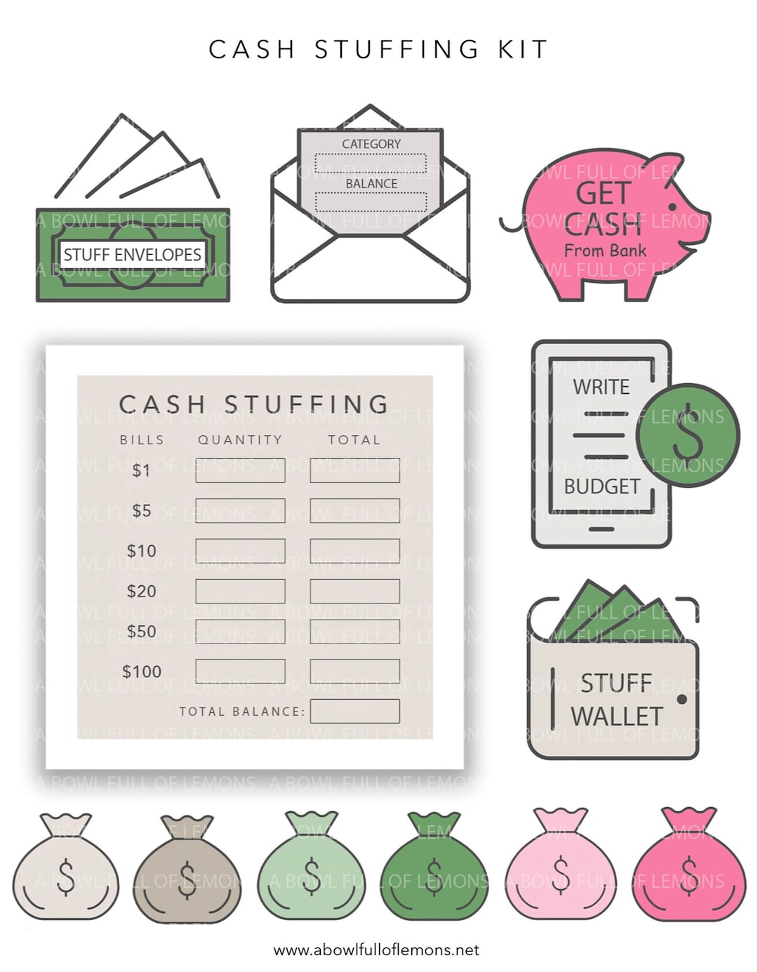 Cash Stuffing Digital Budget Stickers | Cash Envelopes - Etsy