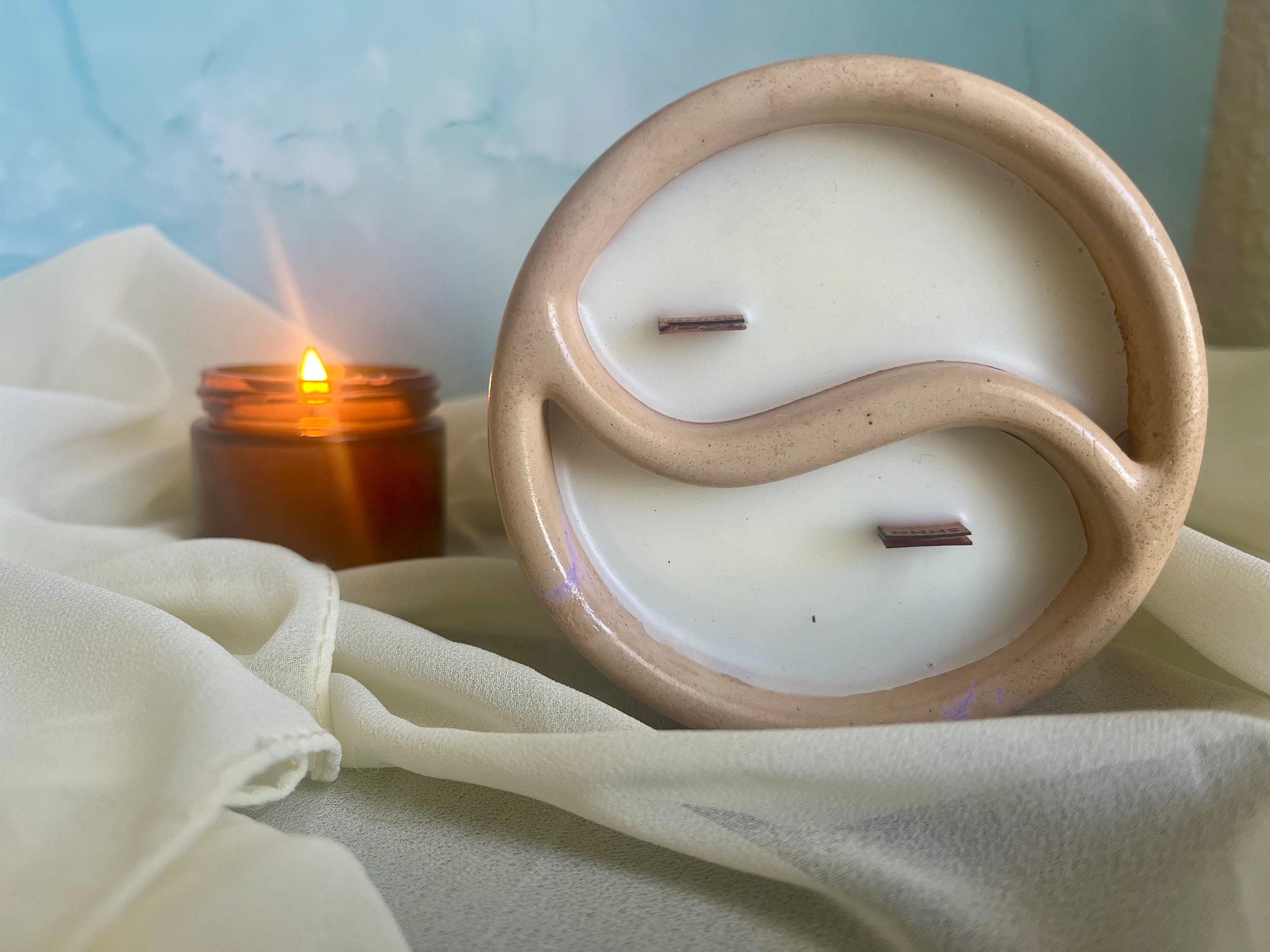 7 Oz Cement Candle Yin and Yang Candle Wood Wick Made of Concrete Soy ...