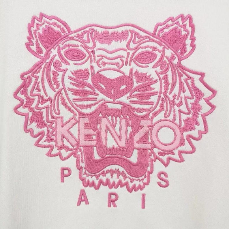 Kenzo Black and White Tiger Sweatshirt With Pink Lettering Embroidery ...