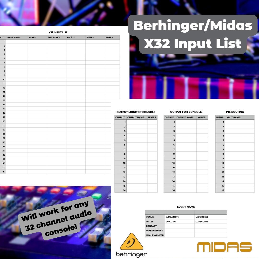 32 Channel Mixer Input List (made for Behringer X32) - Etsy