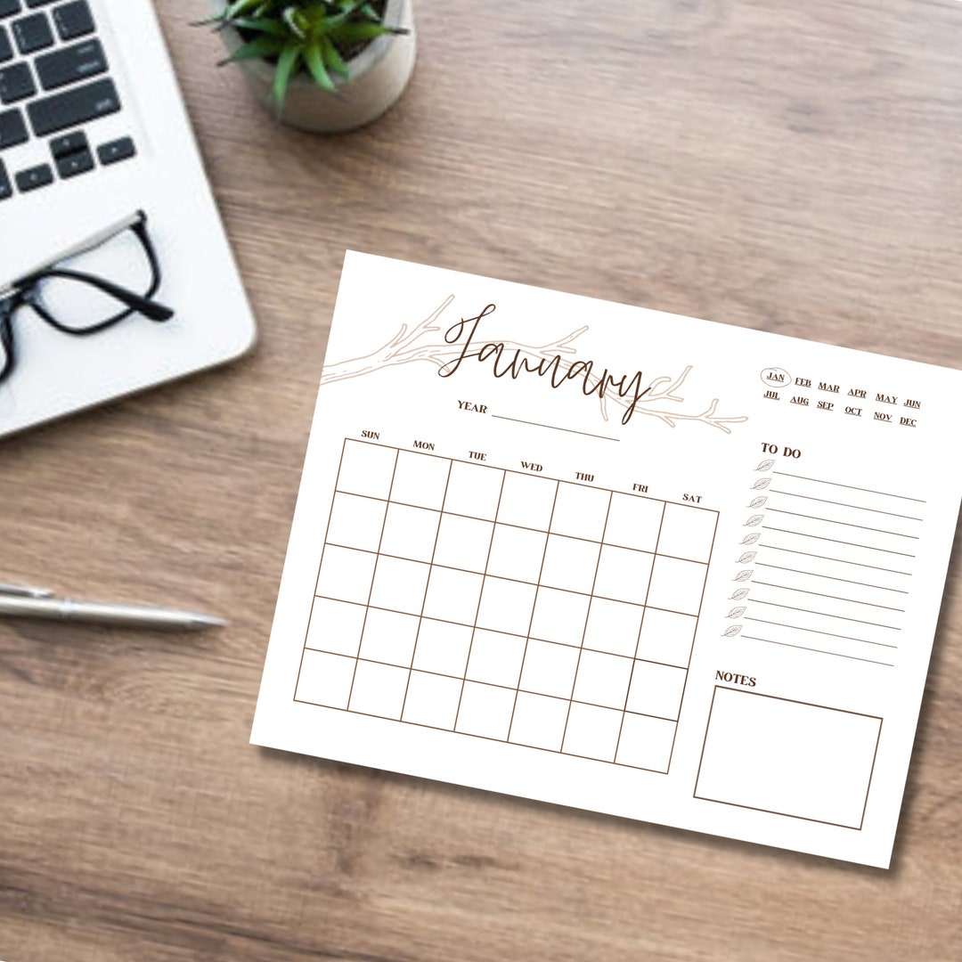 12-month Minimalist Printable Calendar PDF | Instant Download | Nature ...