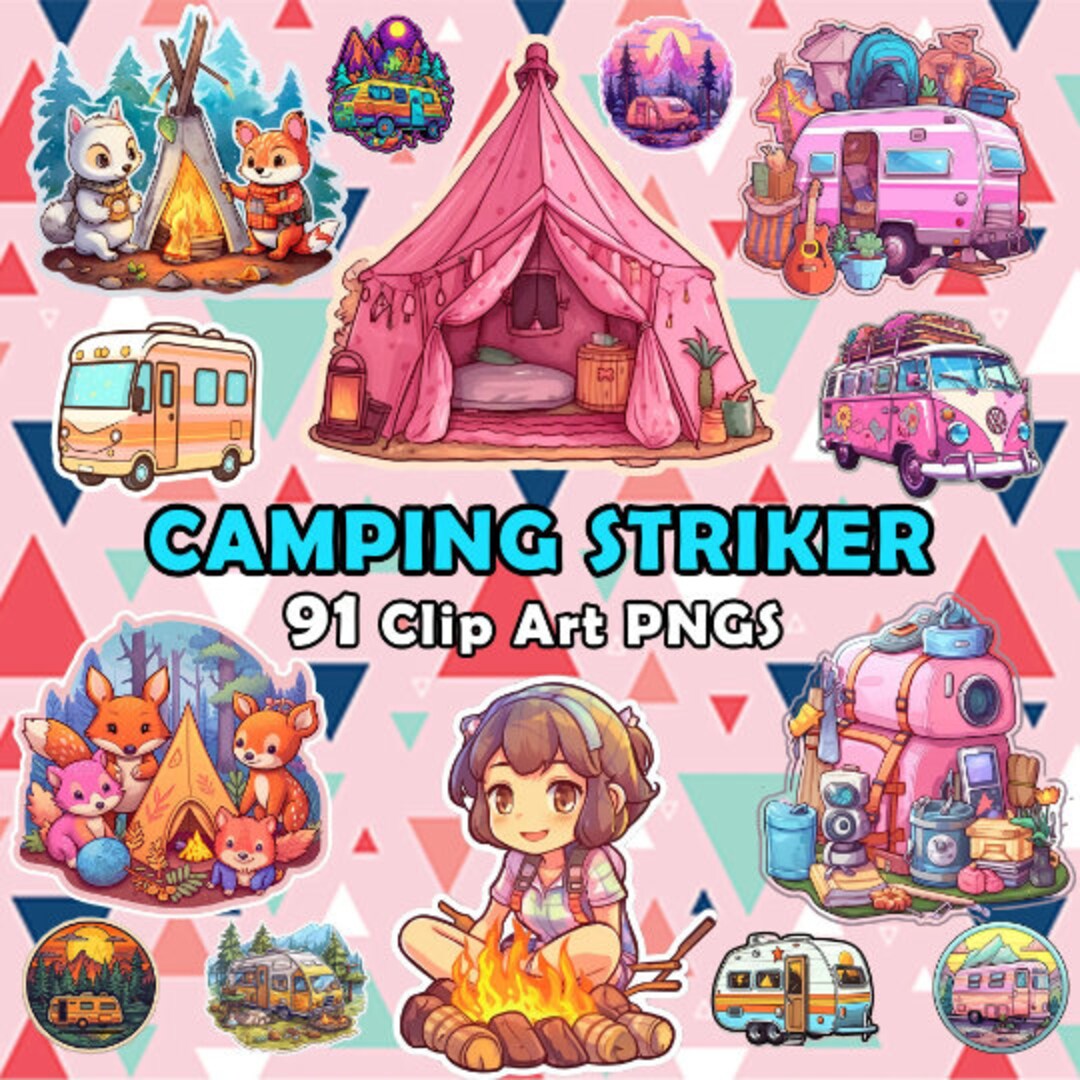 Watercolor Camping Clipart Tent Campfire Lantern Backpack Campsite ...