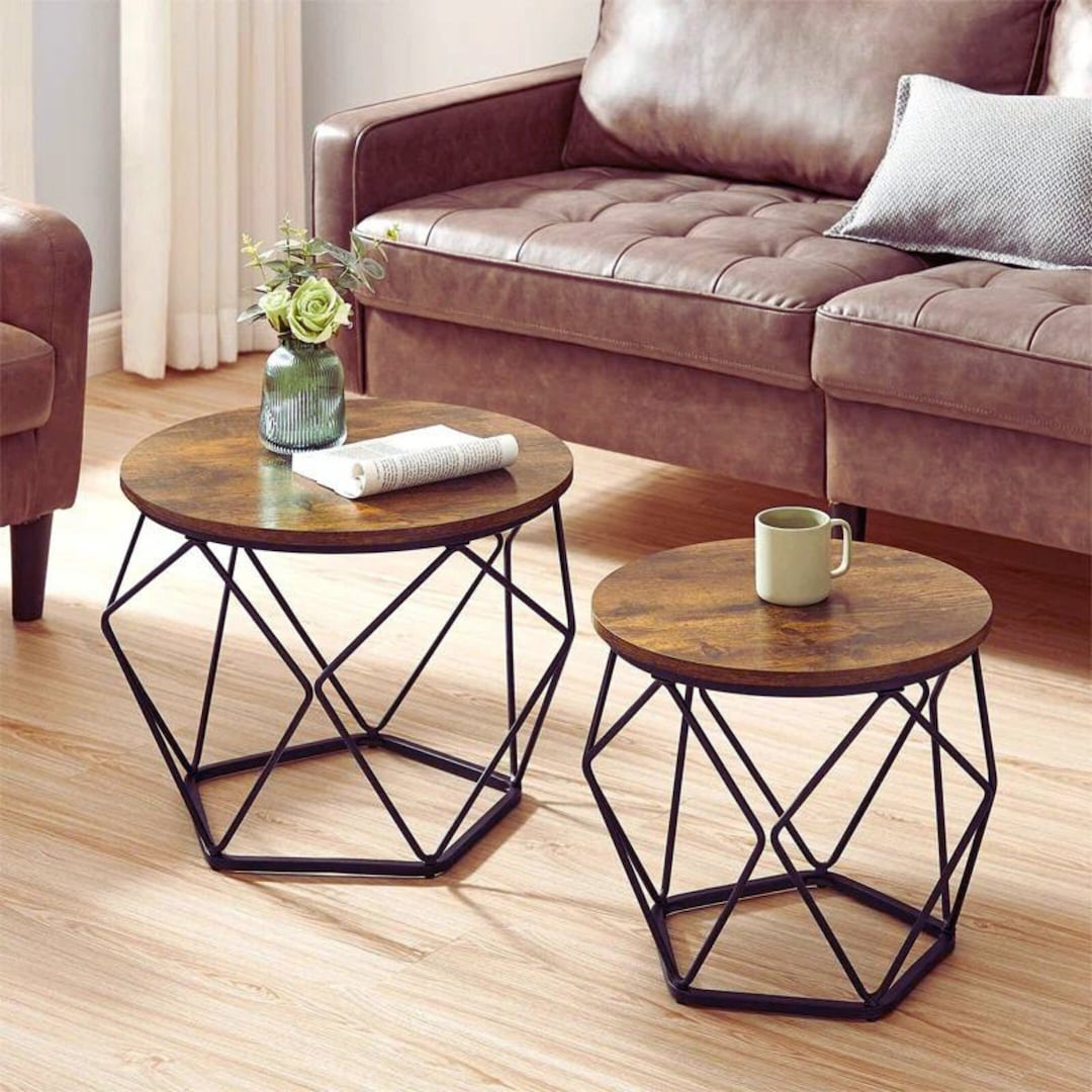 Modern Industrial Coffee Table Set of 2 Round Coffee Table - Etsy