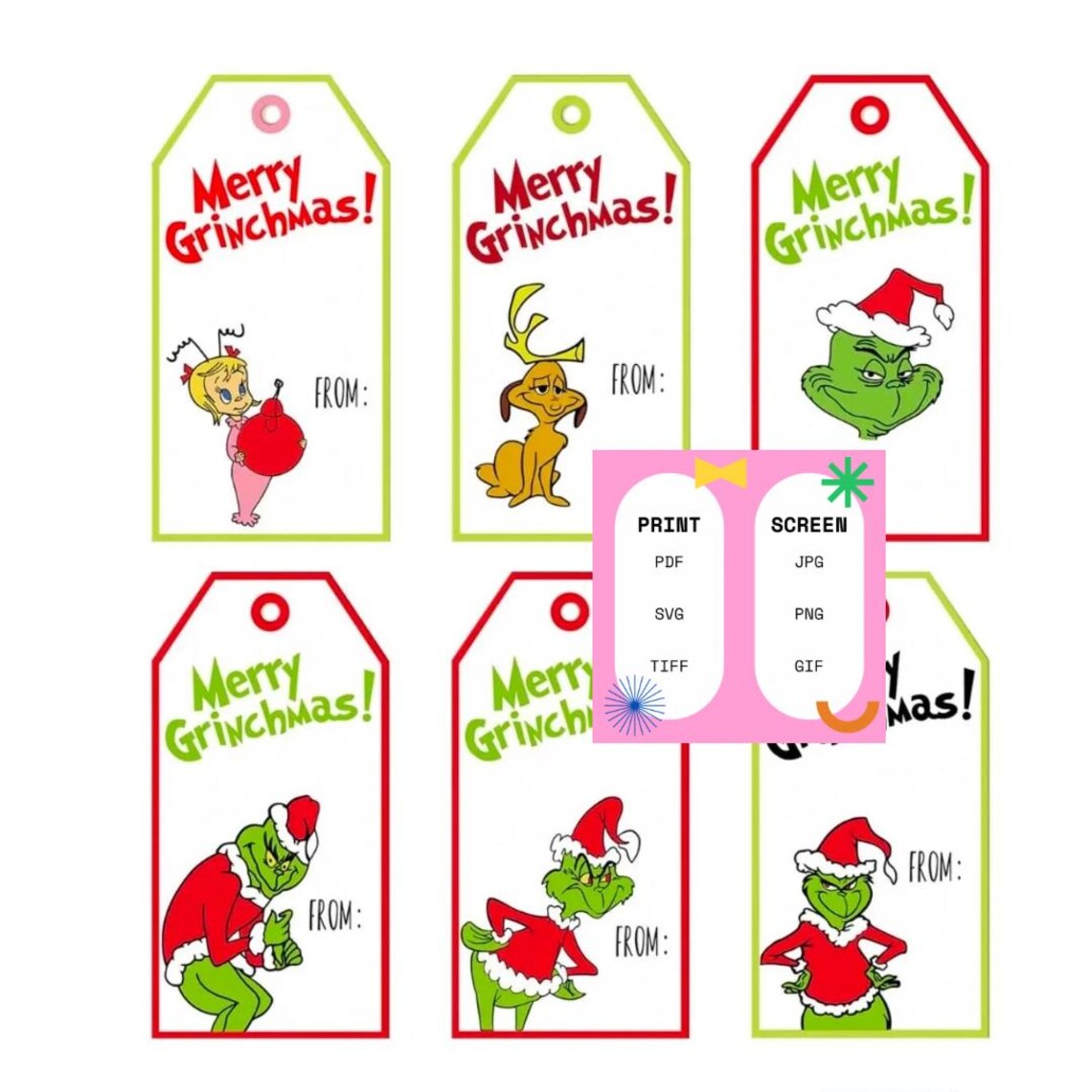 Christmas Grinch Gift Tags Digital Pdf Png Svg Printable Image - Etsy