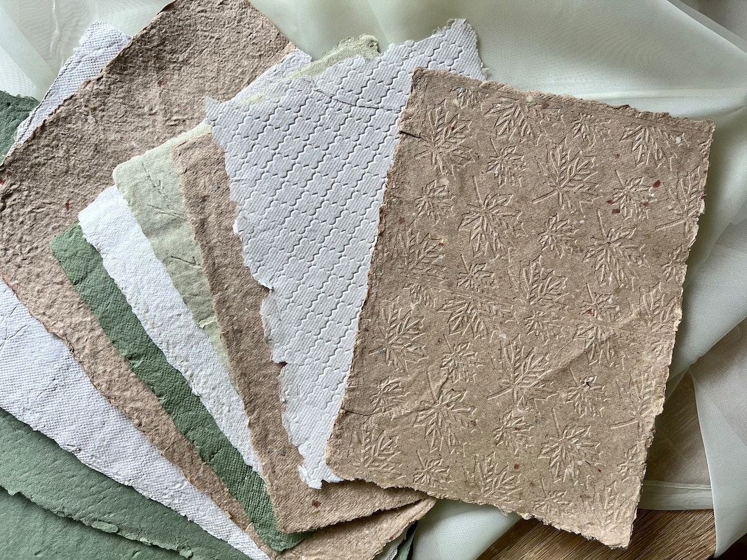 Handmade Paper Sheet Set of 10 for Craft, Naturally Recycled Deckle ...