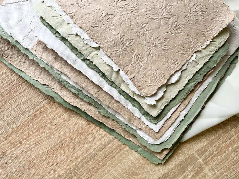 Handmade Paper Sheet Set of 10 for Craft, Naturally Recycled Deckle ...