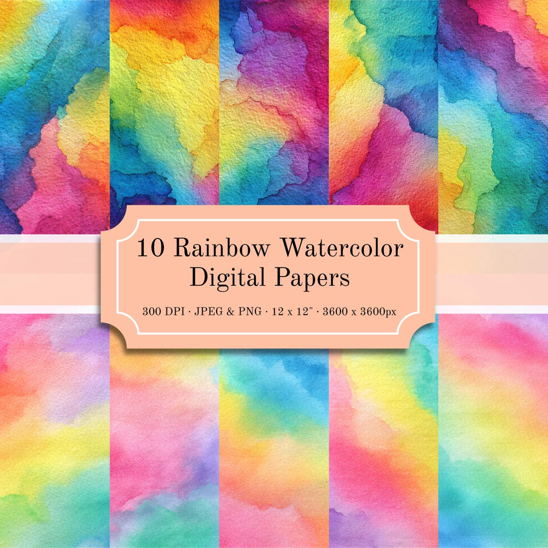 Rainbow Watercolor Digital Papers, Printable Scrapbooking Backgrounds ...