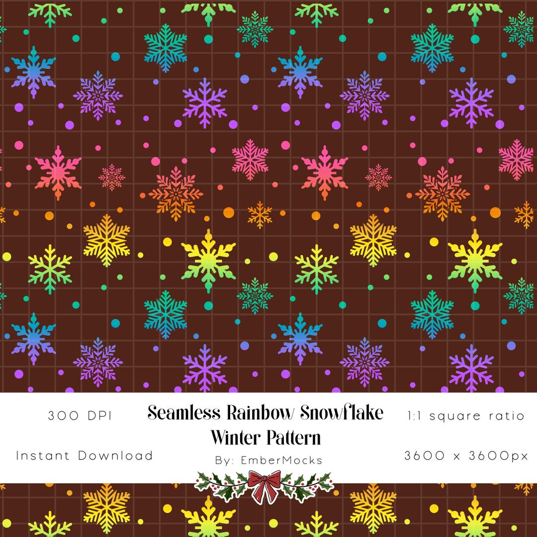Rainbow Snowflake Seamless Pattern: Vibrant Digital Holiday Paper ...