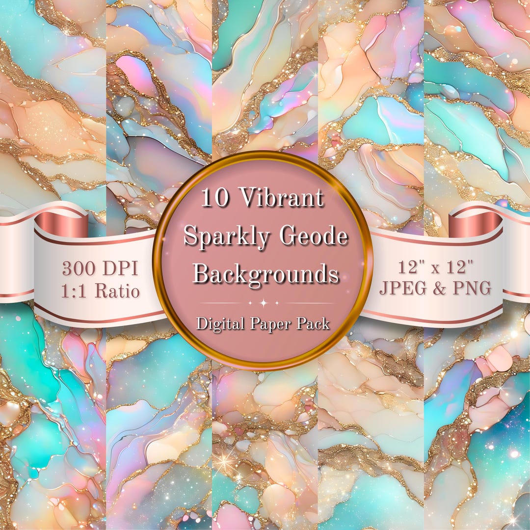Pastel Geode Digital Papers, Printable Scrapbook Backgrounds, Soft ...