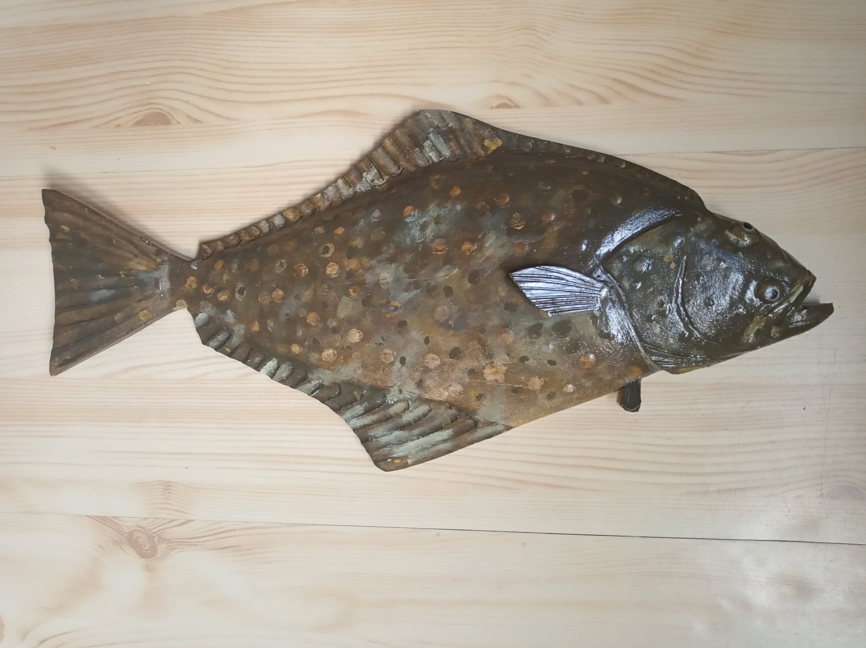 Halibut, 16-20 Inches 3D Wall Wooden Fish, One Side Hand Carved and ...