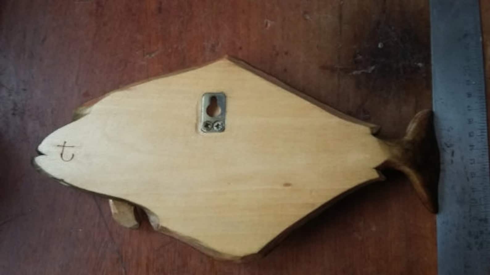 Halibut, 21-25 Inches 3D Wall Wooden Fish, One Side Hand Carved and ...