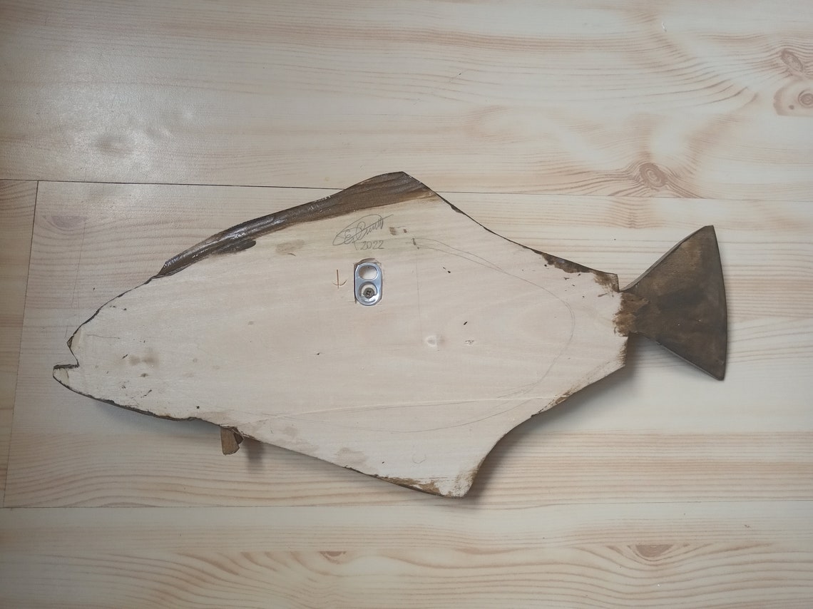 Halibut, 16-20 Inches 3D Wall Wooden Fish, One Side Hand Carved and ...