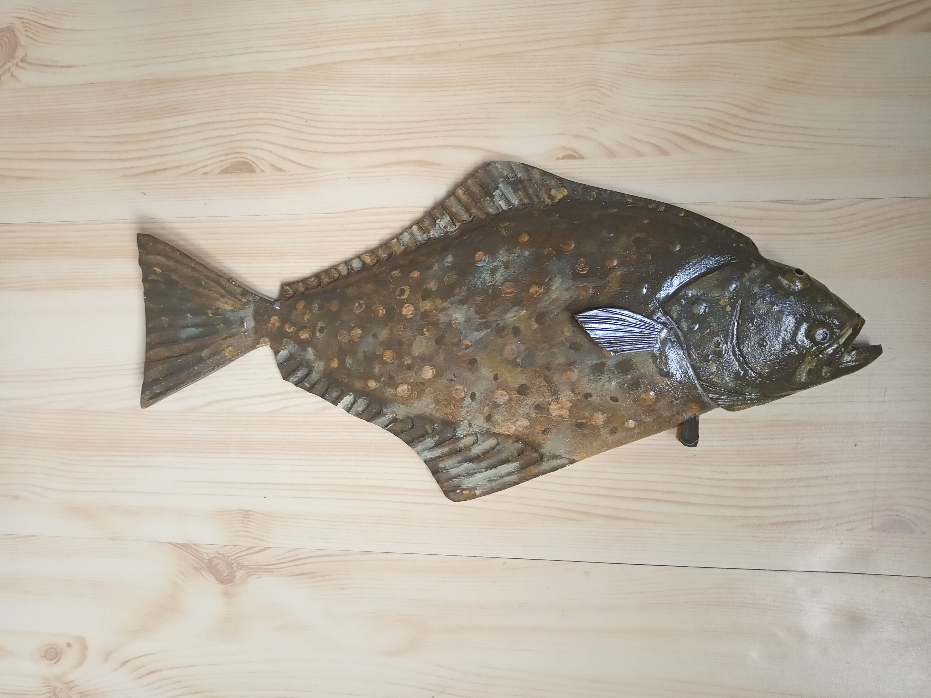 Halibut, 16-20 Inches 3D Wall Wooden Fish, One Side Hand Carved and ...