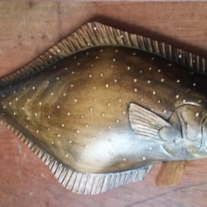 Halibut, 21-25 Inches 3D Wall Wooden Fish, One Side Hand Carved and ...