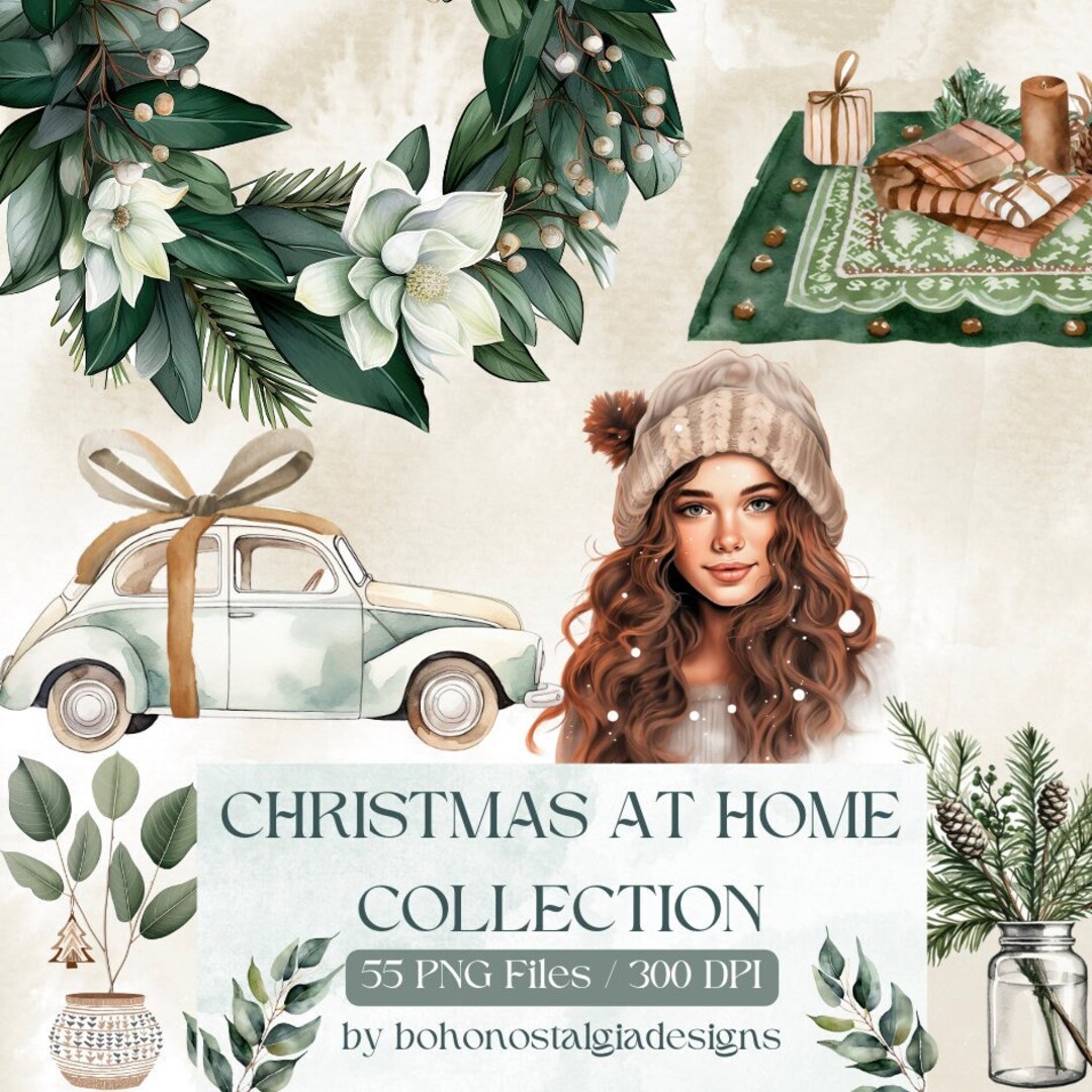 Christmas Collection Clipart Watercolor Cozy Winter Boho - Etsy