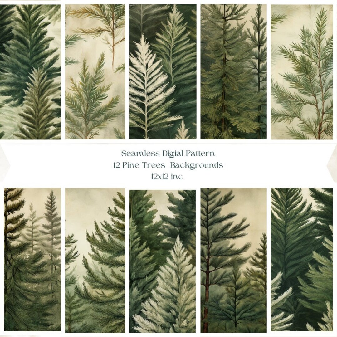 Pine Tree Digital Paper, Watercolor Seamless Pattern, Commercial ...