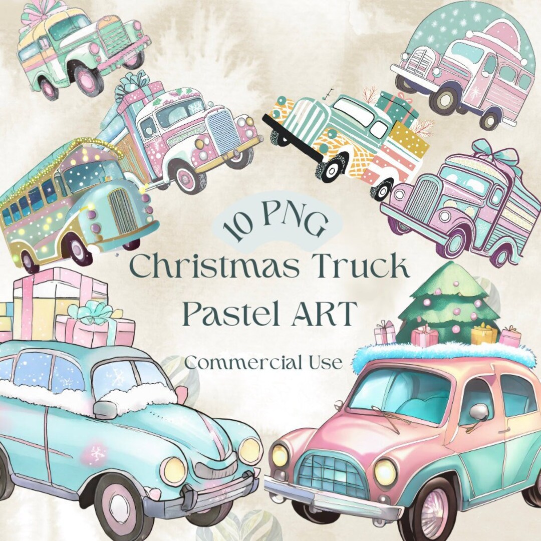 Watercolor Christmas Truck Clipart Christmas Car Clipart - Etsy