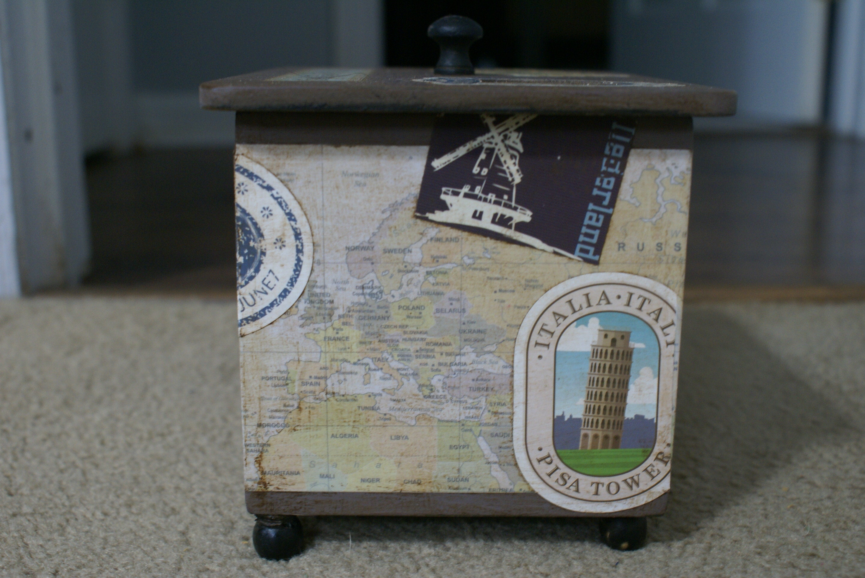 Wood Box With Lid Small Hand Painted Decorated Travel World Map ...