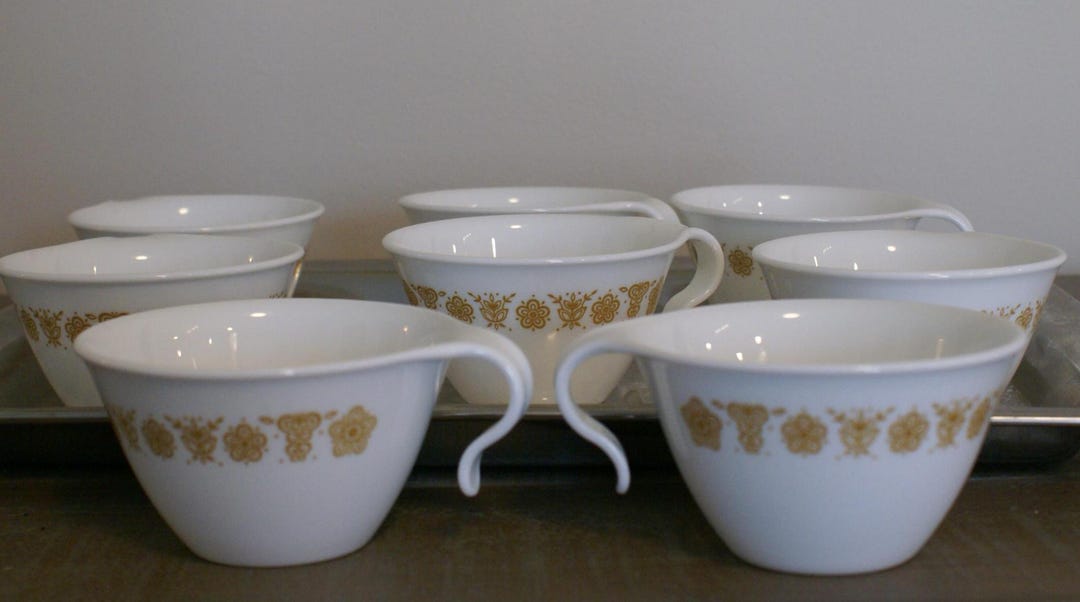 Set of 8 Vintage Corelle by Corning Tea Coffee Cups Mugs Golden ...