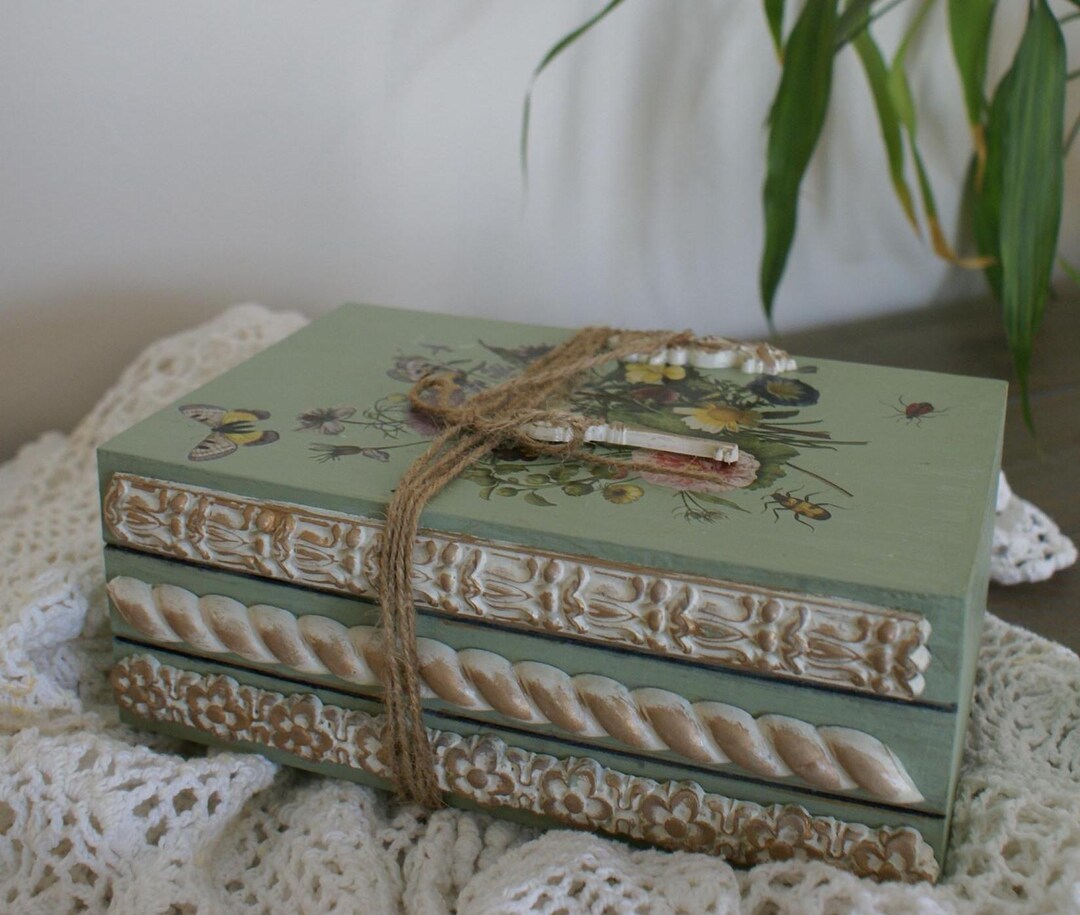 Faux Book Stack Home Decor Bookend Sage Green Gold Accents - Etsy