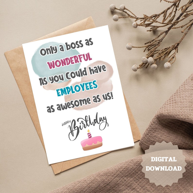 Funny Boss Birthday Card: Printable Wreath Design (PDF) - Etsy