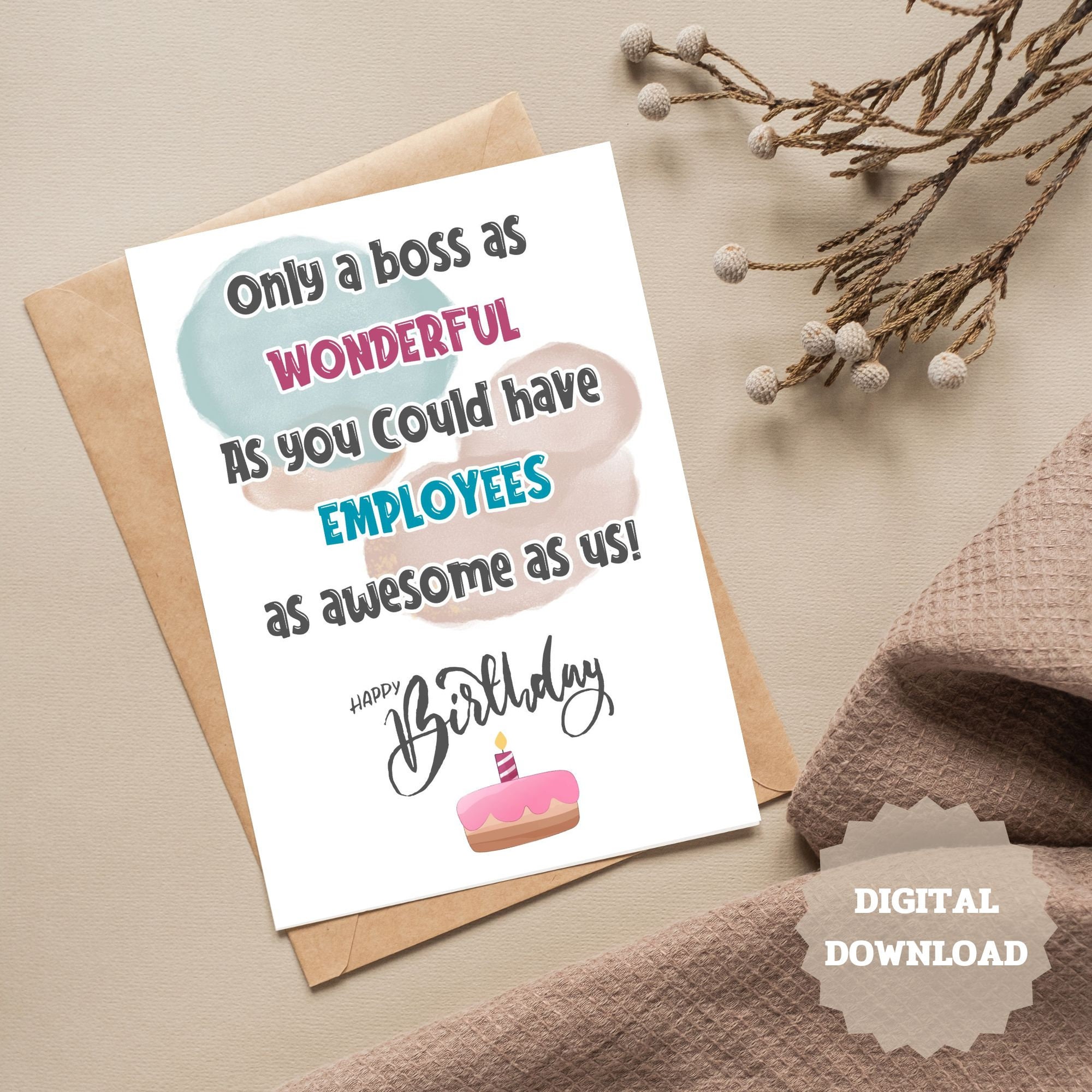 Funny Boss Birthday Card: Printable Wreath Design (PDF) - Etsy