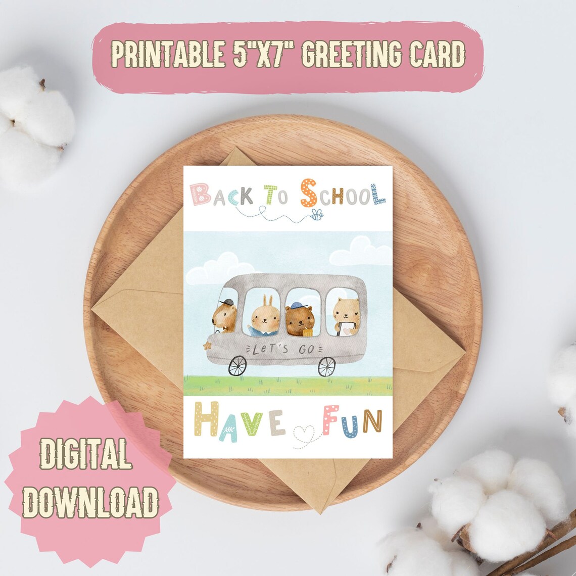Back to School Bus Card, Printable Card, Happy First Day of School ...