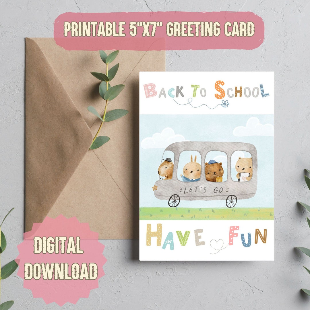 Back to School Bus Card, Printable Card, Happy First Day of School ...