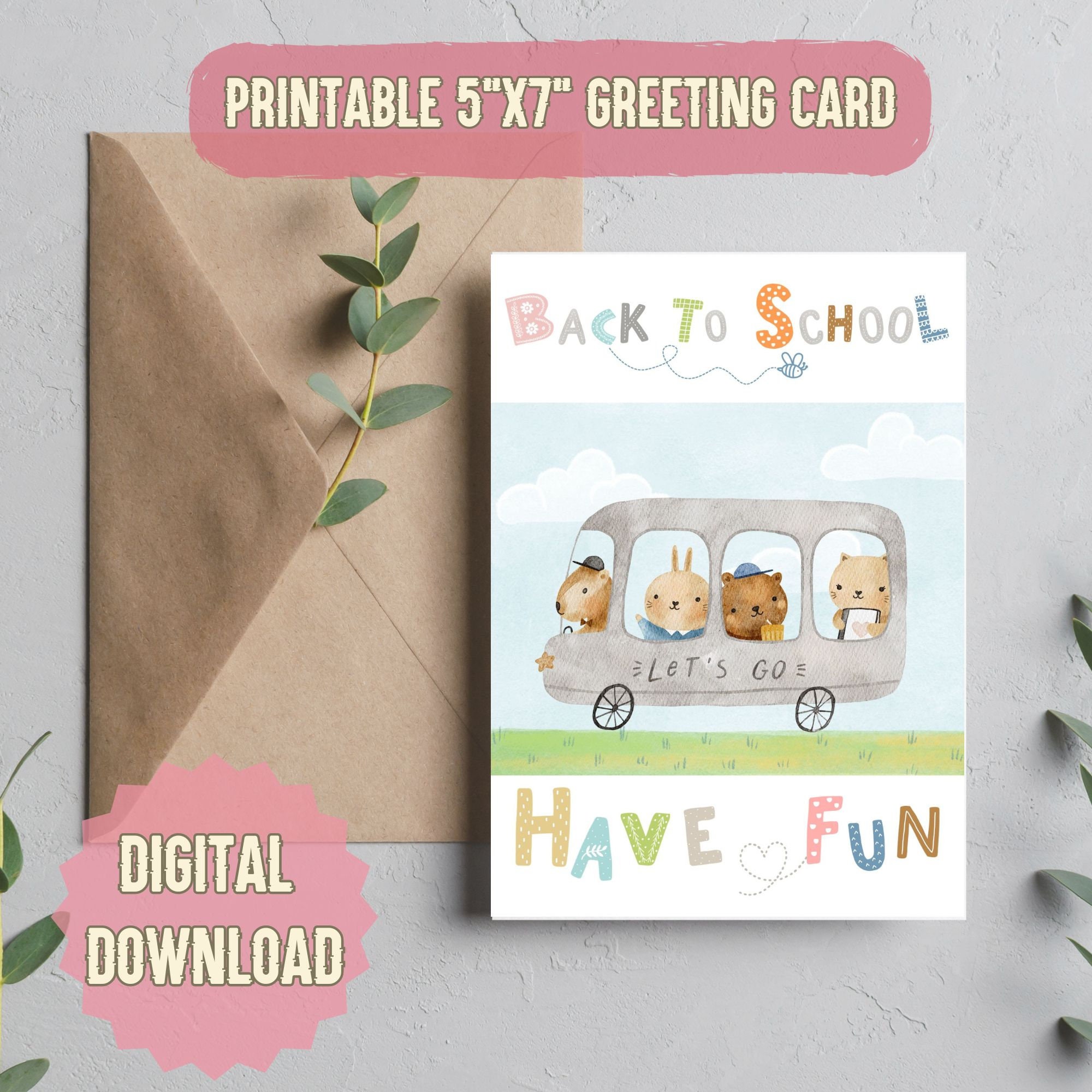 Back to School Bus Card, Printable Card, Happy First Day of School ...