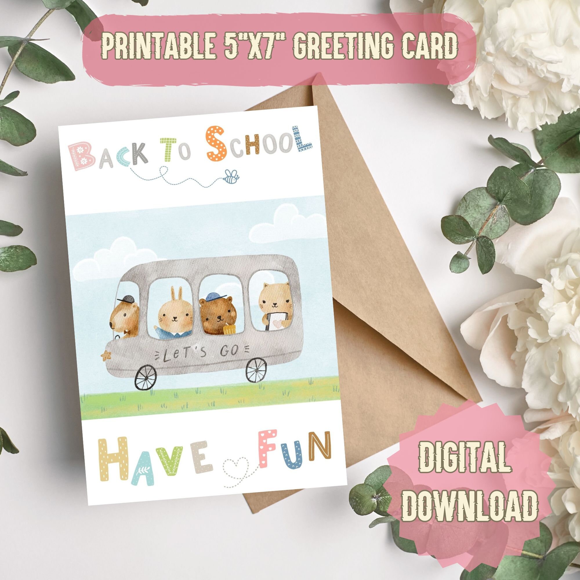 Back to School Bus Card, Printable Card, Happy First Day of School ...