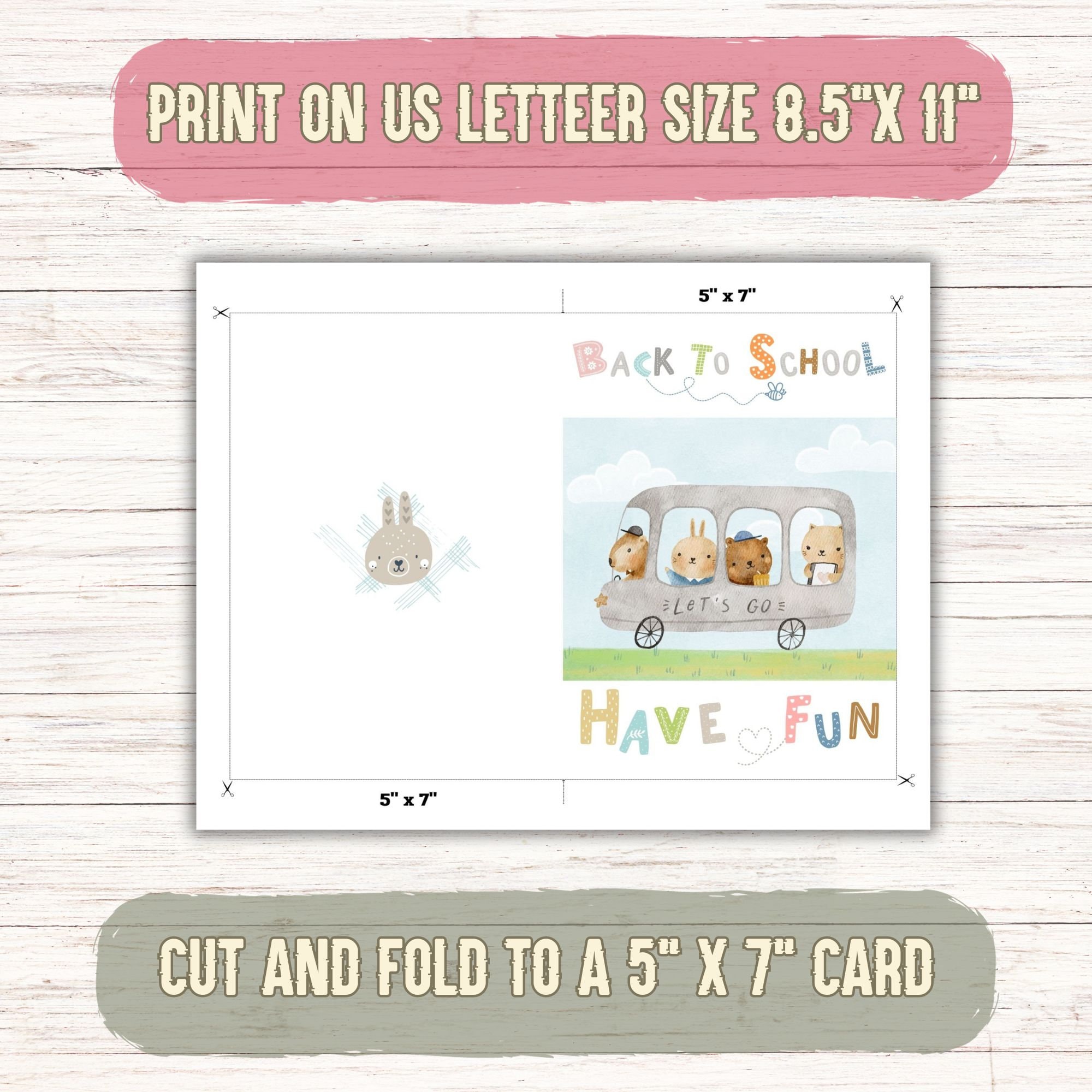 Back to School Bus Card, Printable Card, Happy First Day of School ...