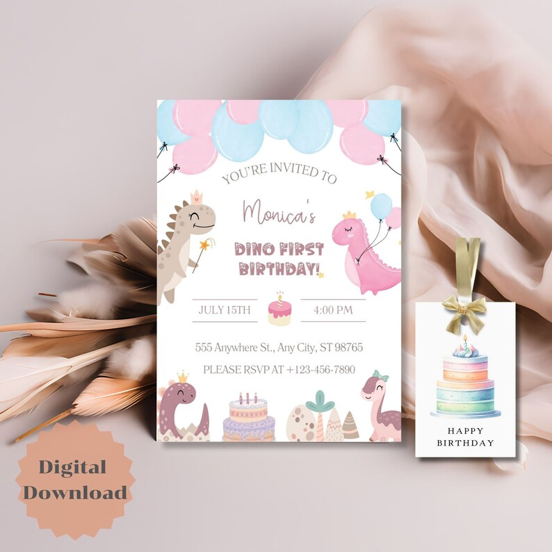 First Birthday Card,happy Birthday Invite,dino Birthday Card,hbd Card ...